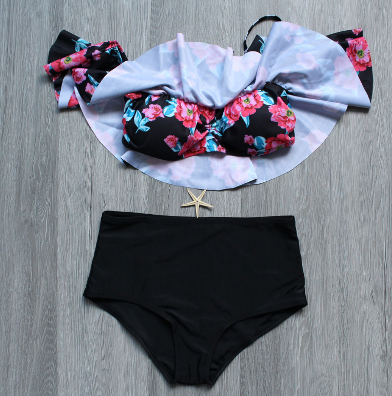 High-waisted One-shouldered Flounce Bathing Suit on Luulla